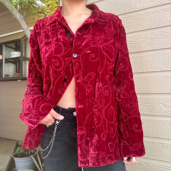 Chico's | Tops | Chicos Red Velvet Button Up | Poshmark